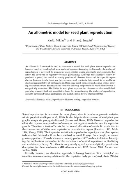 Pdf An Allometric Model For Seed Plant Reproduction