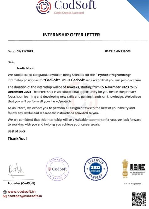 nadia noor on linkedin codsoft codsoftinternship