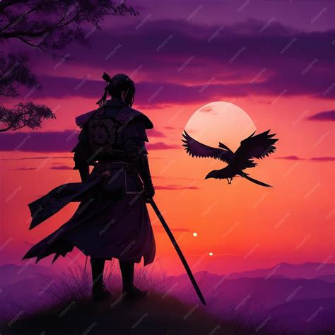 Premium Ai Image A Samurai Warrior In A Field Of Grass With Crows And