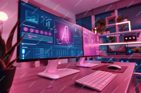 Dual Monitor Setup With Ai Powered Interfaces In A Modern Workspace Highlighting Technological
