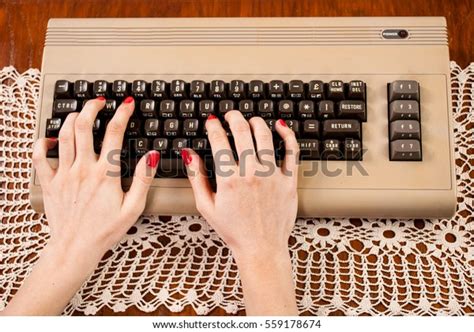Woman Typing On Old Computer Keyboard Stock Photo 559178674 Shutterstock