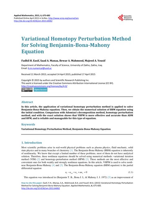Pdf Variational Homotopy Perturbation Method For Solving Benjamin Bona Mahony Equation