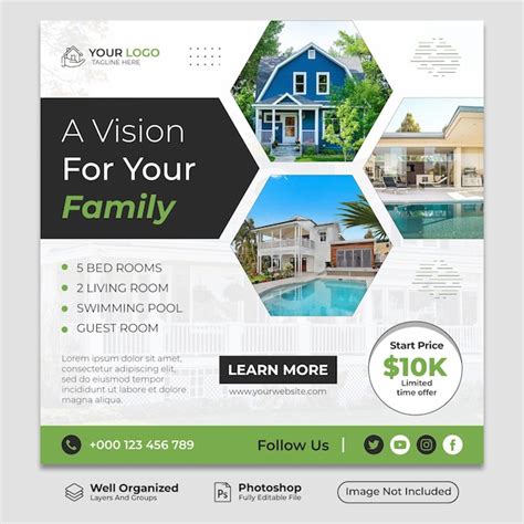 부동산 집 속성 Instagram 게시물 또는 소셜 미디어 배너 템플릿 프리미엄 Psd 파일