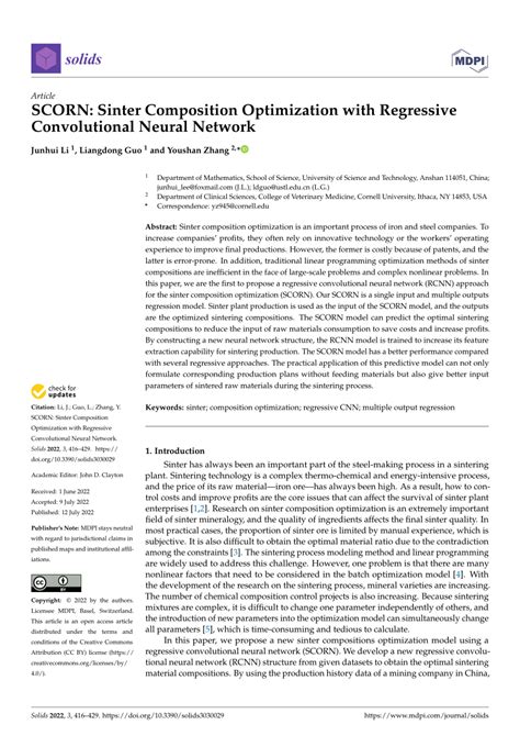 Pdf Scorn Sinter Composition Optimization With Regressive