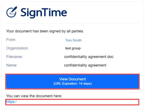 How Long Is The View Document Url In The Signature Completion Email