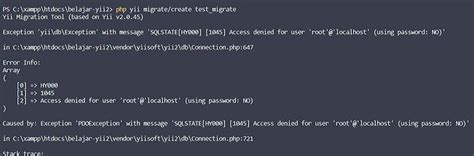 exception yii db exception with message sqlstate[hy000] [1045] access denied for user root