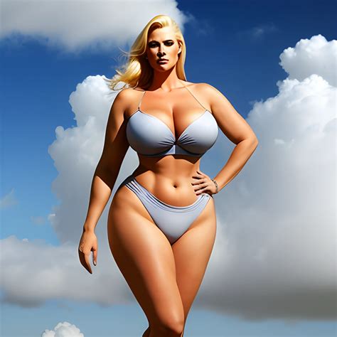 Tall Huge Fullslim Blonde Girl Standing Under Clouds Arthubai