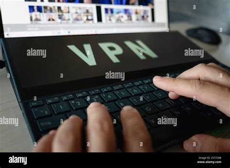 Man Uses App Vpn Creation Internet Protocols For Protection Private Network On Screen Computer