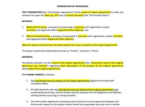 Contract Termination Agreement And Release Template