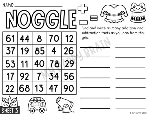 Math Boggle Carnival Theme Addition And Subtraction Noggle Game For Grades 35