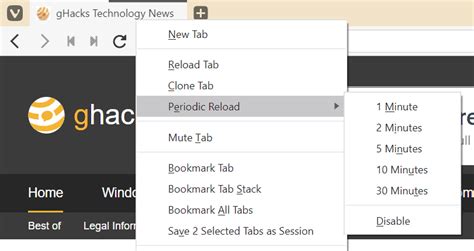 Latest Vivaldi Gets Option To Reload Tabs Periodically GHacks Tech News