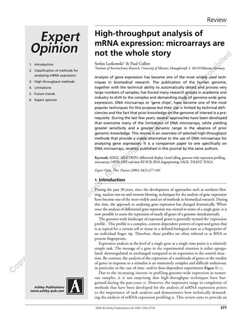 Pdf High Throughput Analysis Of Mrna Expression Microarrays Are Not The Whole Story