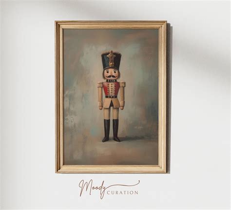 Neutral Nutcracker Art Print Gold Christmas Wall Decor Cottagecore