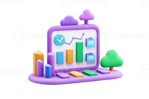 A Colorful 3d Chart With Bars A Checklist And Clouds Representing