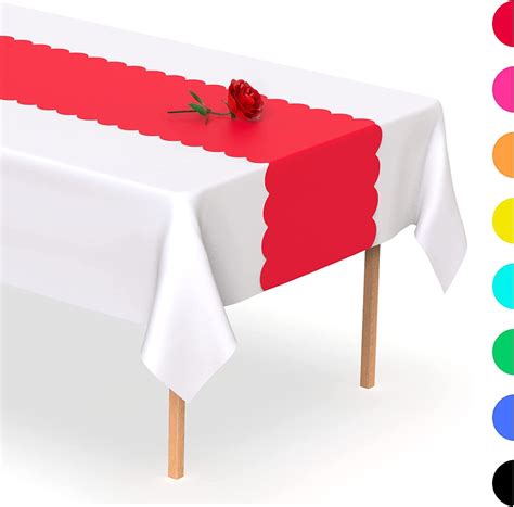 Red Scallop Disposable Table Runner 5 Pack 14 X 108 Inch Plastic Table Runner Adds A Pop Of