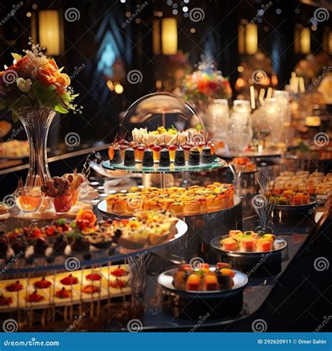 Extravagant Reception Buffet Setup With Visually Stunning And Vibrant