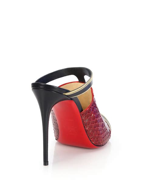 Christian Louboutin Akenana Python And Leather Mule Sandals In Red Lyst