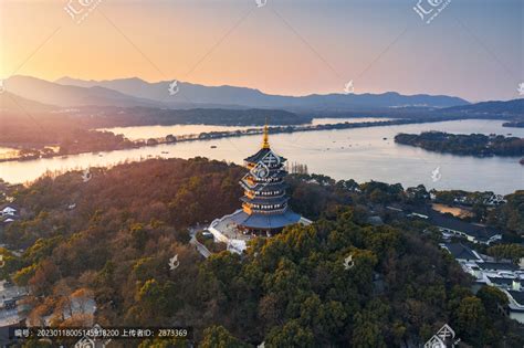 杭州西湖雷峰塔日落 国内旅游景点 旅游景点 摄影素材 汇图网www huitu