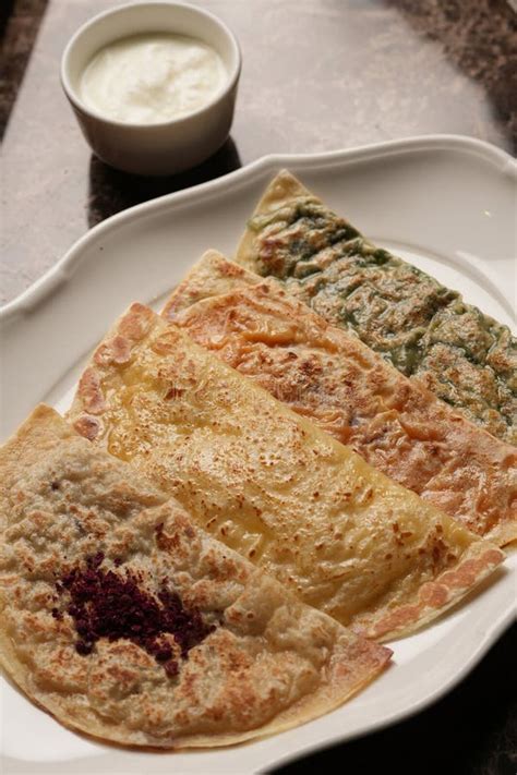 Traditional Azerbaijani Cuisine Flat Bread With Herbs And Meat Stock Image Image Of Bread