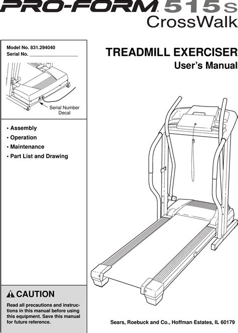 Proform 294040 Crosswalk 515s Treadmill Users Manual