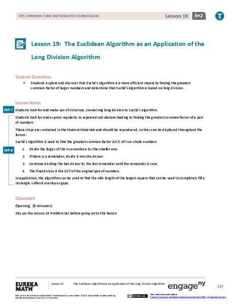 The Euclidean Algorithm As An Application Of The Long Division Algorithm Lesson Plan For 6th