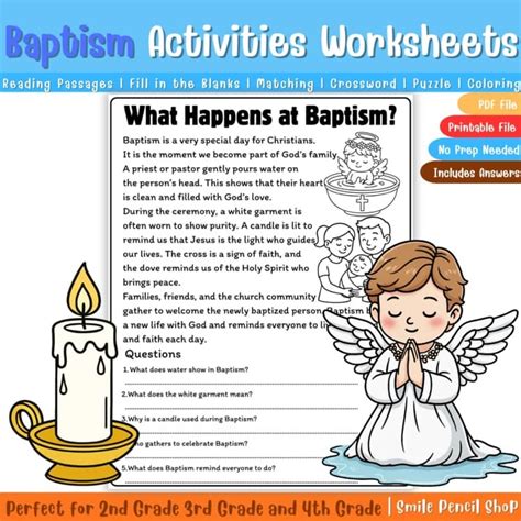 Baptism Activities Worksheets For 2 4 Grade Catholic Baptist Sunday School