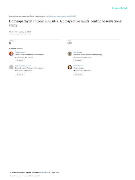 Homeopathy In Chronic Sinusitis A Prospective Mult Pdf Homeopathy