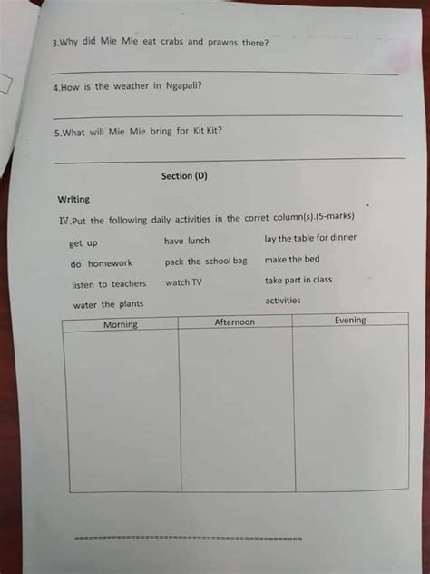 Grade 6 သင်ရိုးသစ် ဆဋ္ဌမတန်းဇူလိုင်လ အတွက်စာမေးပွဲ စစ်ဆေးခြင်းနမူနာမေးခွန်းများ