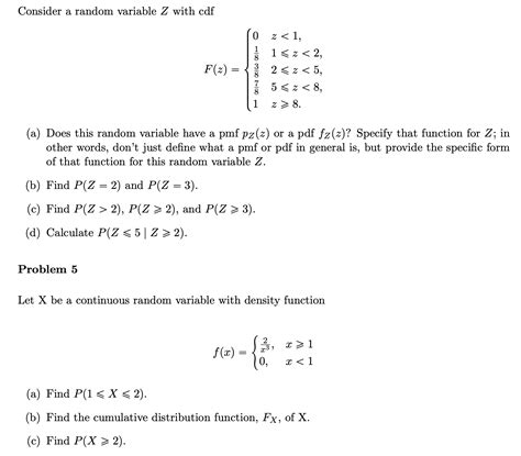 Solved Consider A Random Variable Z With Cdf