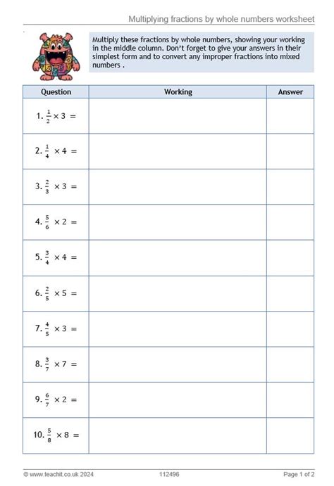 Multiplying Fractions By Whole Numbers Teachit