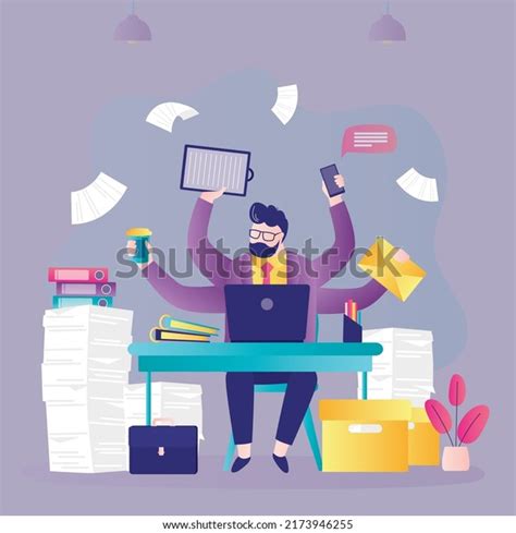 Employee Doing Several Things Same Time Stock Vector Royalty Free