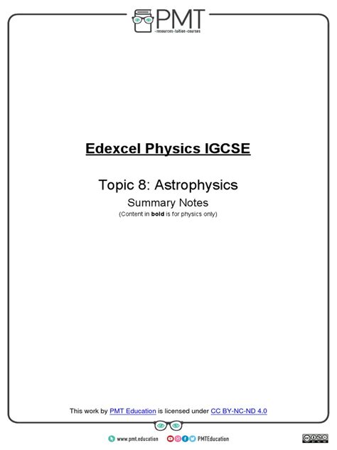 Summary Notes Topic 8 Astrophysics Edexcel Physics Igcse Pdf