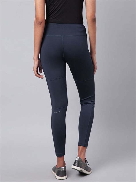 Alcis Women Navy Blue Rapid Dry Solid Cropped Training Tights