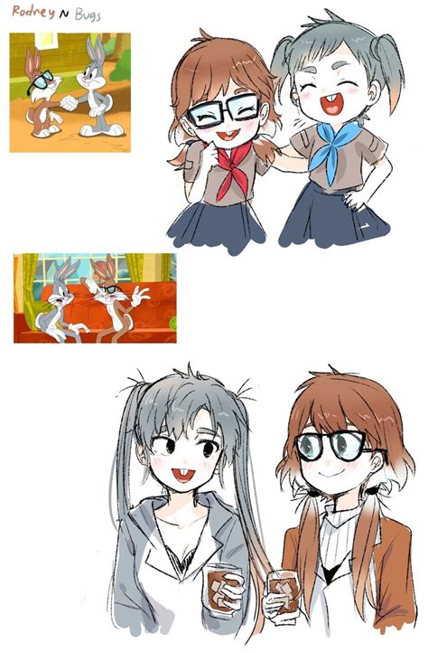 Safebooru 2boys 2girls Brown Hair Buck Teeth Bugs Bunny Character