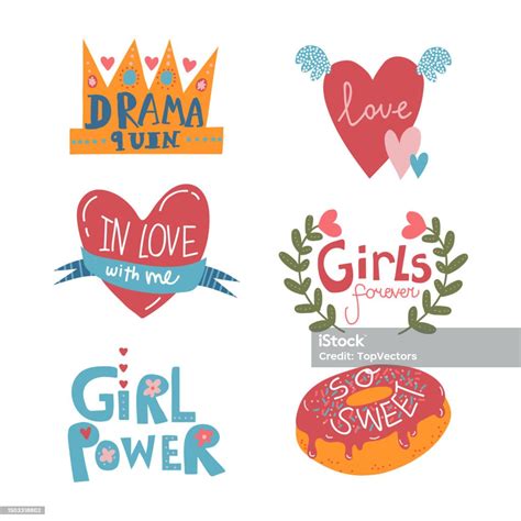 소녀들을 위한 영감을 주는 손으로 쓴 인용문 세트 일일 플래너 일기 스크랩북 손으로 그린 벡터에 대한 귀여운 스티커 0명에 대한 스톡 벡터 아트 및 기타 이미지 Istock