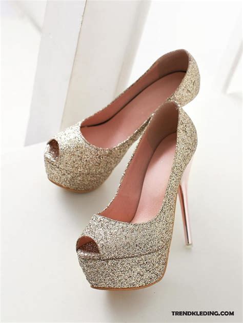 Hoge Hakken Dames Platform Schoenen Pumps Voorjaar Pailletten Sandaal Goud Aanbiedingen