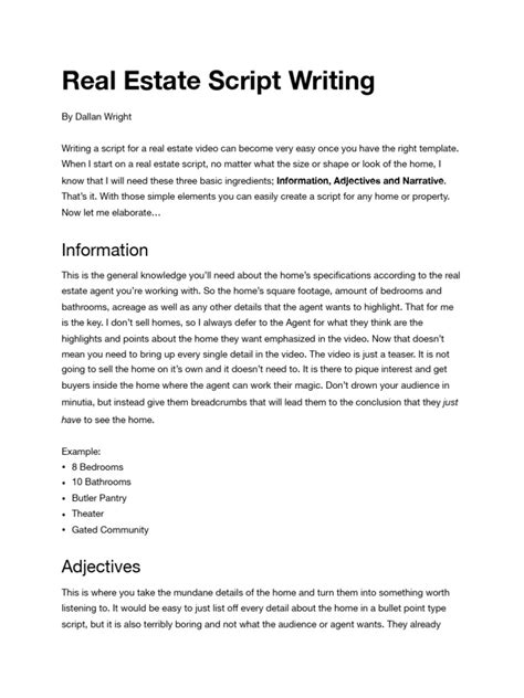 Real Estate Script Writing Pdf
