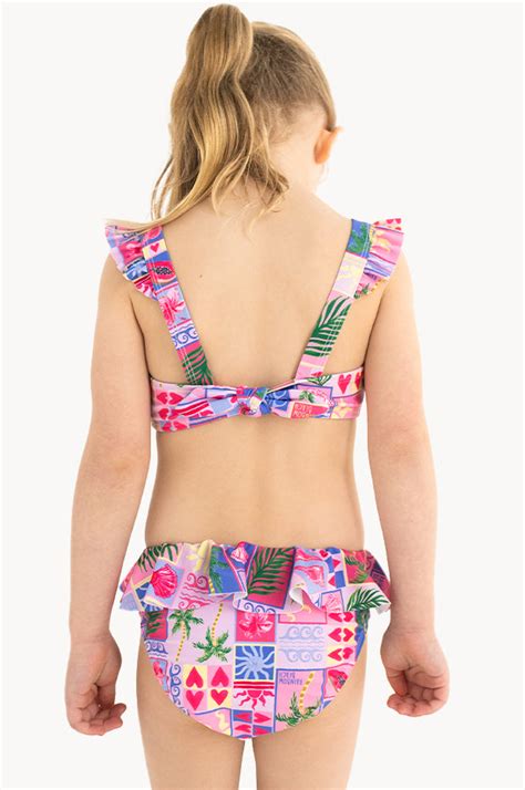 Seafolly Girls Girls Rainbow Beach Frill Crop Set Pink Multi