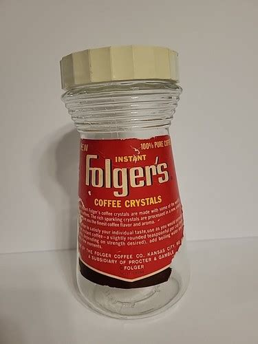 Vintage Folgers Instant Coffee Crystals Glass Jar Canister With