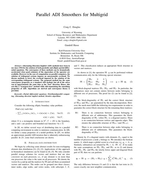 Pdf Parallel Adi Smoothers For Multigrid
