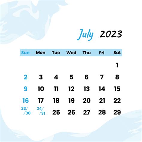 Gambar Kalender Juli 2023 Dengan Coretan Cat Air Biru Juli 2023 Biru