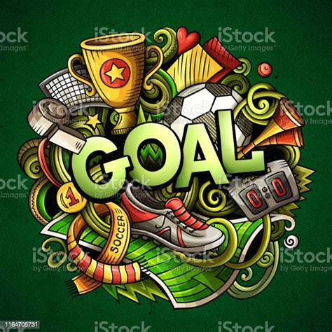 만화 귀여운 낙서 목표 단어입니다 다채로운 일러스트 백그룬 축구에 대한 스톡 벡터 아트 및 기타 이미지 축구 축구공 3차원 형태 Istock