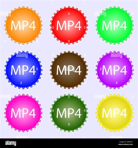 Mpeg4 Video Format Sign Icon Symbol A Set Of Nine Different Colored Labels Vector Stock