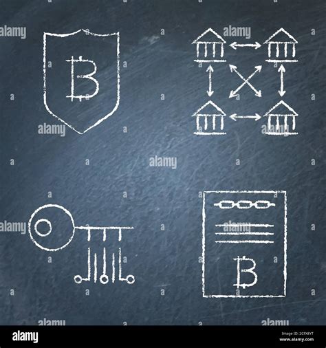 Chalkboard Cryptocurrency Icon Set In Line Style Bitcoin Security Distributed Ledger Digital