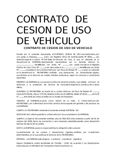 Modelo De Contrato De Transporte