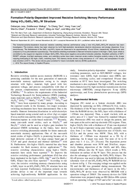Pdf Formation Polarity Dependent Improved Resistive Switching Memory Performance Using Irox
