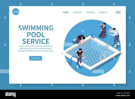 Swimming Pool Maintenance Service Isometric Web Site Landing Page With