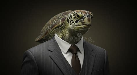 Sea Turtle In A Business Suit A Surreal Corporate Portrait Stock