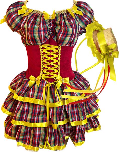Vestido São João Caipira Xadrez Adulto Vermelho E Preto