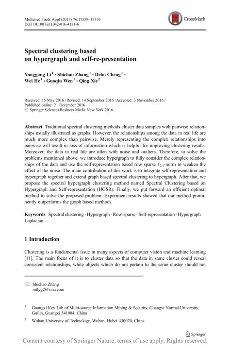 Spectral Clustering Based On Hypergraph And Self Re Presentation